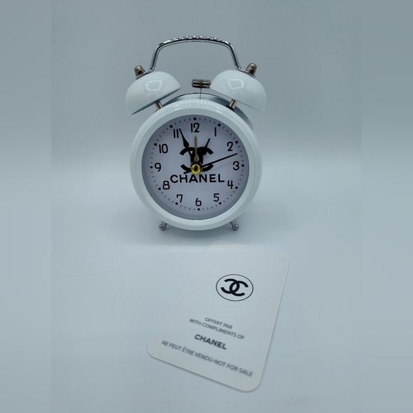 unknown | Wall Decor | Chanel Twin Bell Alarm Clock White Black Cc Logo ...